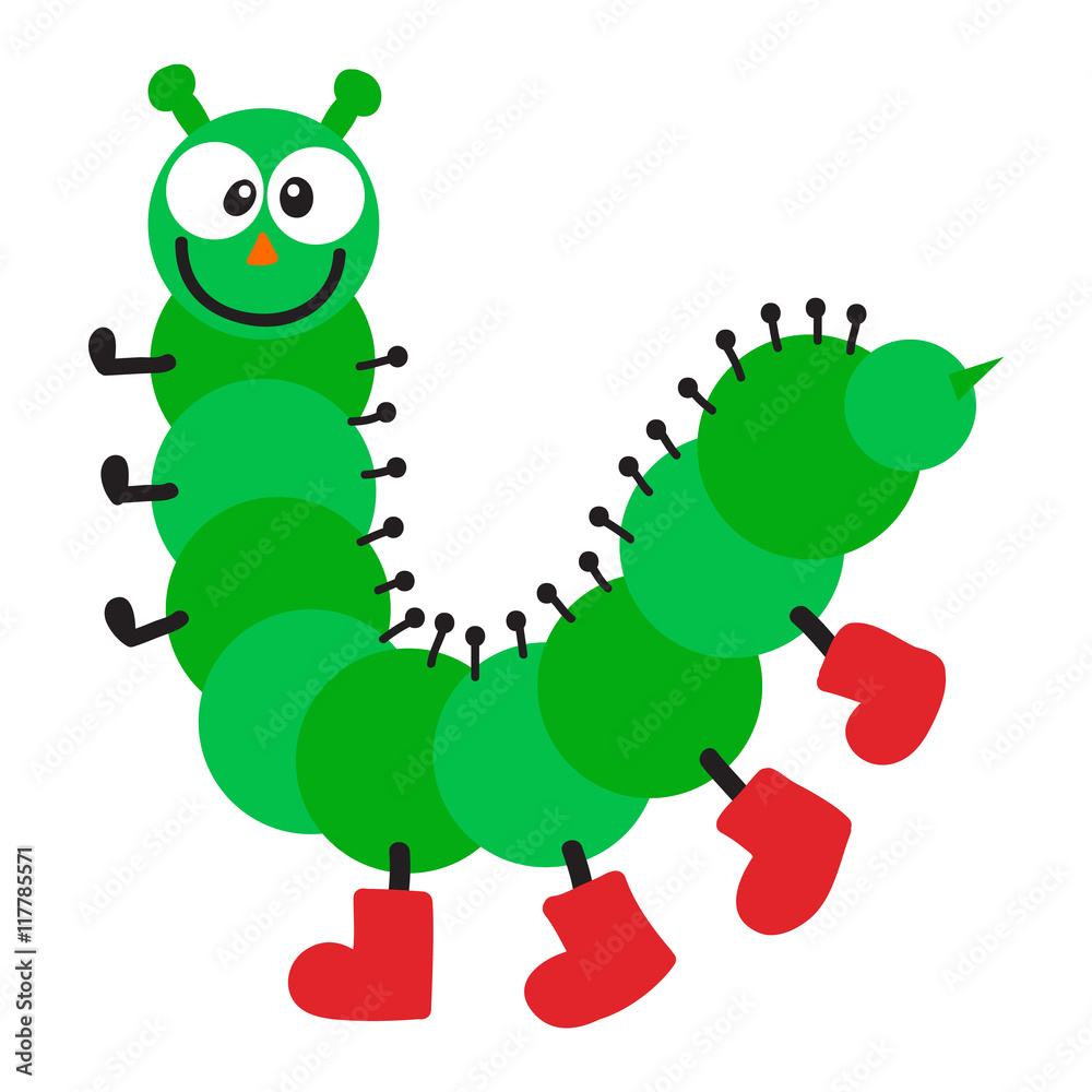 Vetor Cute hand drawn crawling caterpillar tree insect element funny ...