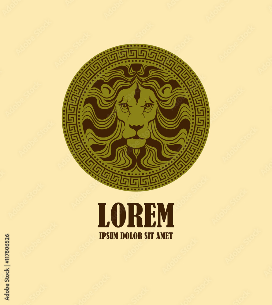 Lion muzzle in ancient style as a sample of logotype. Lion head ...