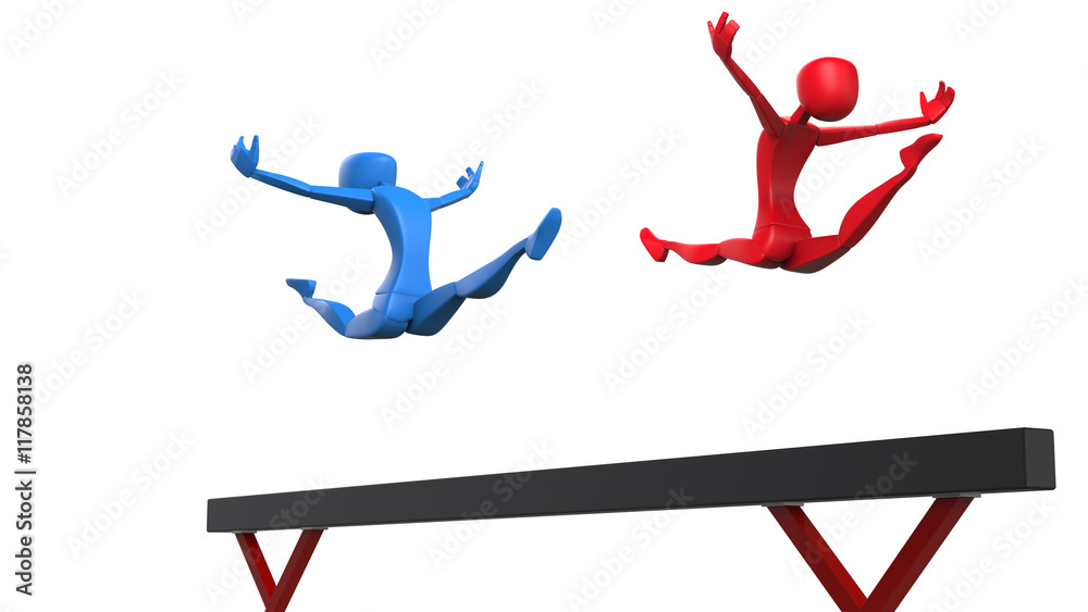 Two gymnasts doing a split leap - balance beam discipline - 3D ...