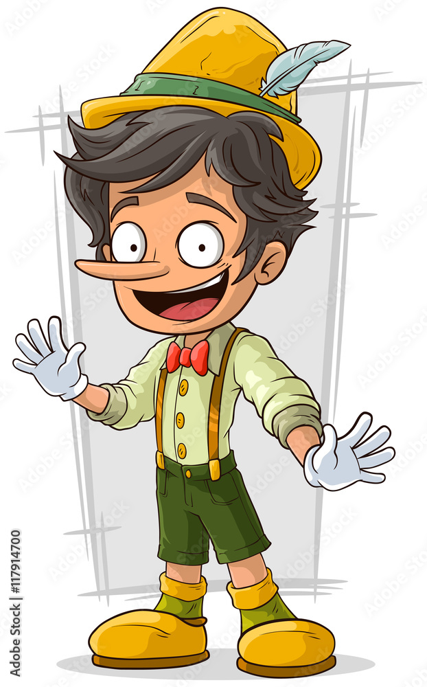Cartoon young Pinocchio with big boots and hat Stock Vector | Adobe Stock