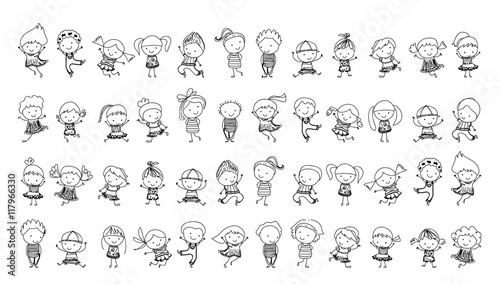 Group of kids,drawing sketch Stock Vector | Adobe Stock