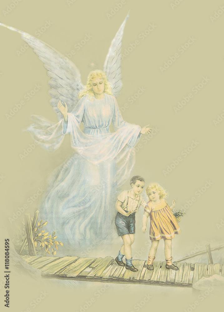 Guardian Angel Watching Over Kids, This was an old painting that was ...