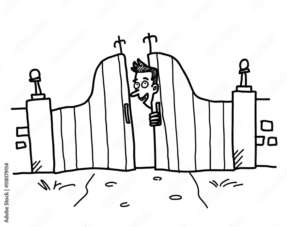 Behind the Gates of Curiosity. A hand drawn vector cartoon illustration ...