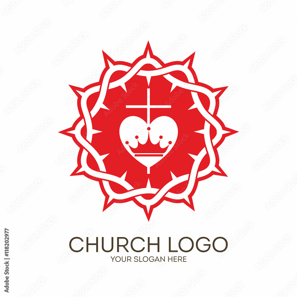 Church logo. Christian symbols. Crown of thorns, cross and heart. Stock ...