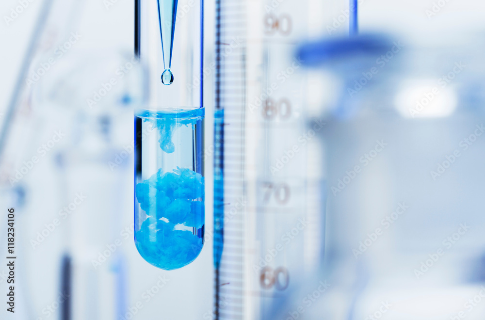 Chemical reaction-Pipette 0.5M solution of copper sulfate (CuSO4) into ...