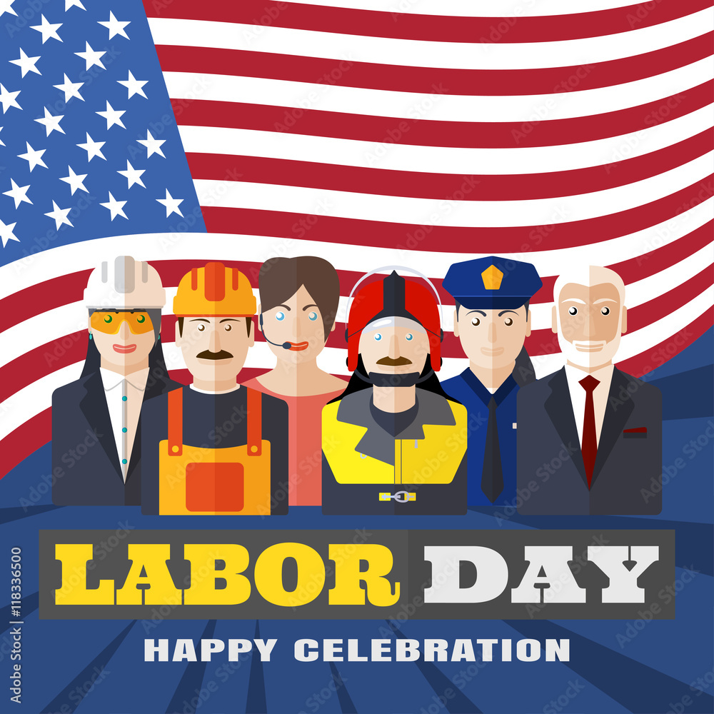 Vector poster of Happy Labor Day with different professions on the ...