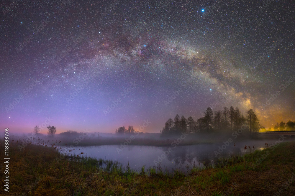 Starry night landscape Stock Photo | Adobe Stock