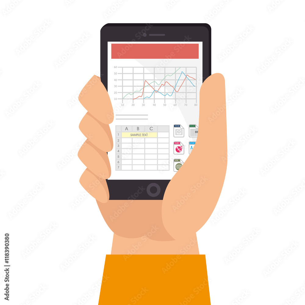spreadsheet smartphone mobile file data financial statistics table bars ...