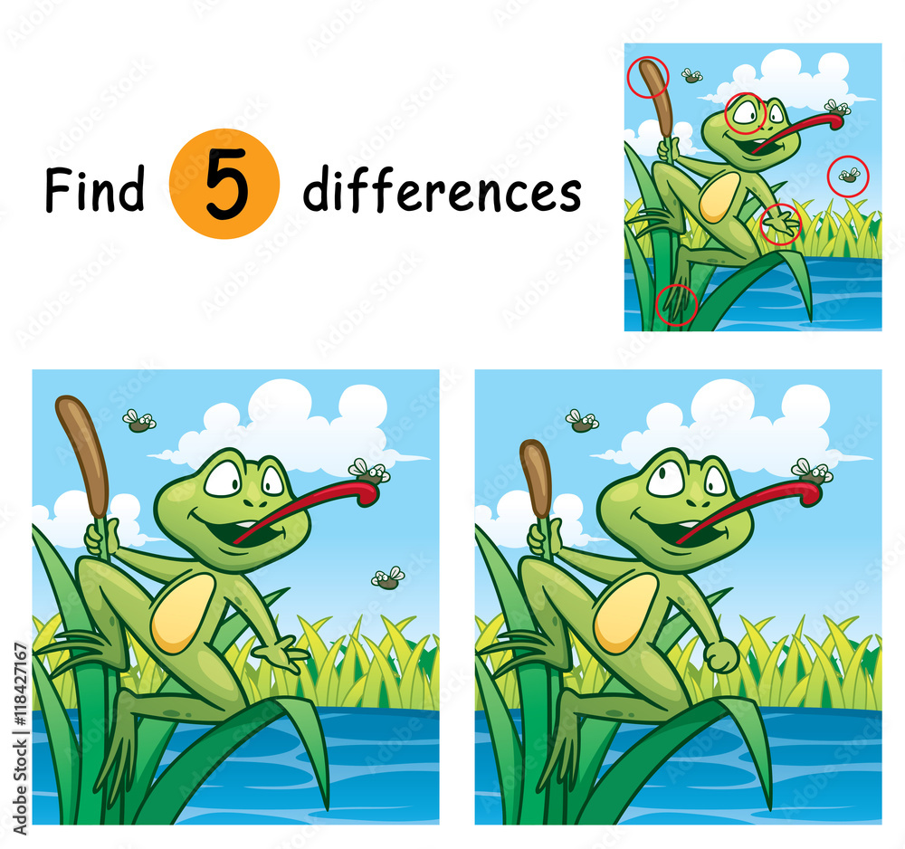 Vector Illustration of Game for children find differences - Frog Stock ...