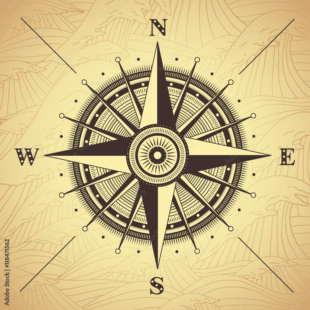 Vector compass rose detailed illustration for vacation project. Travel ...