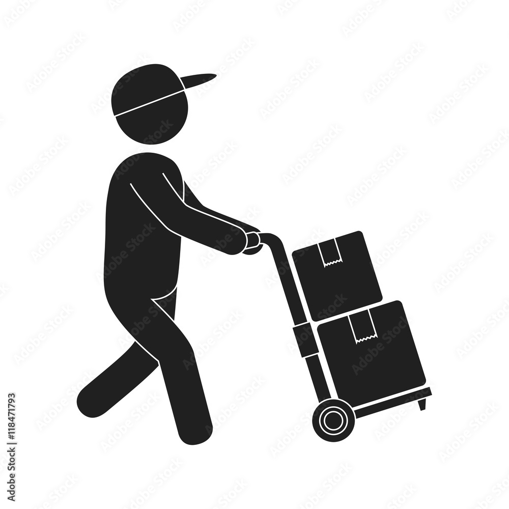 man delivery box hat pictogram dispatch service person vector ...
