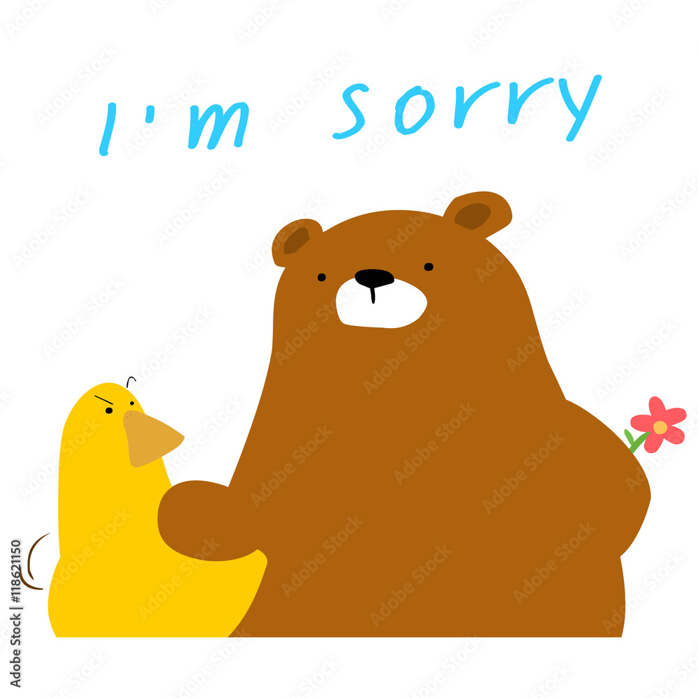 Bear say sorry to duck cartoon vector Stock Vector | Adobe Stock