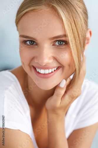 Beauty Portrait Of Woman With Beautiful Smile Fresh Face Smiling. High ...