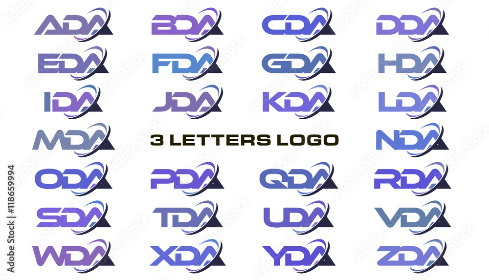 3 letters modern swoosh logo ADA, BDA, CDA, DDA, EDA, FDA, GDA, HDA ...
