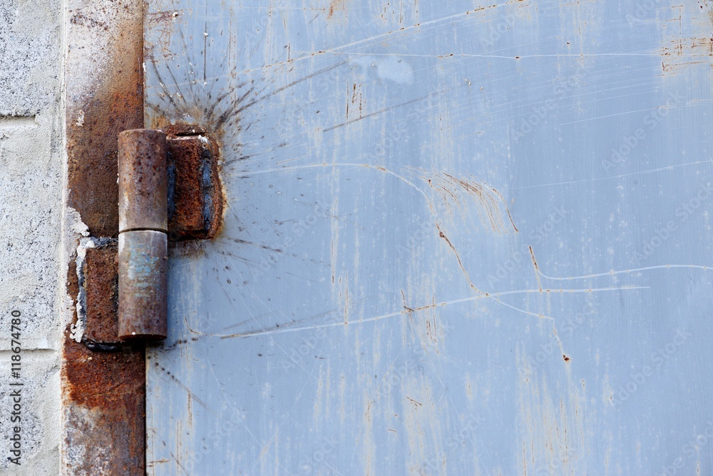 Scratched grunge damaged metal wall with gate hingers detailed texture ...