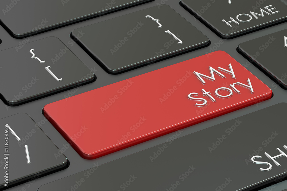 Illustration Stock my story concept, red hot key on keyboard. 3D ...