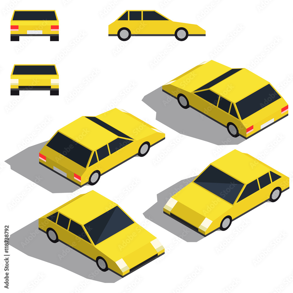 Car isometry. Low detailing isometric view of the cars. 3D object for ...