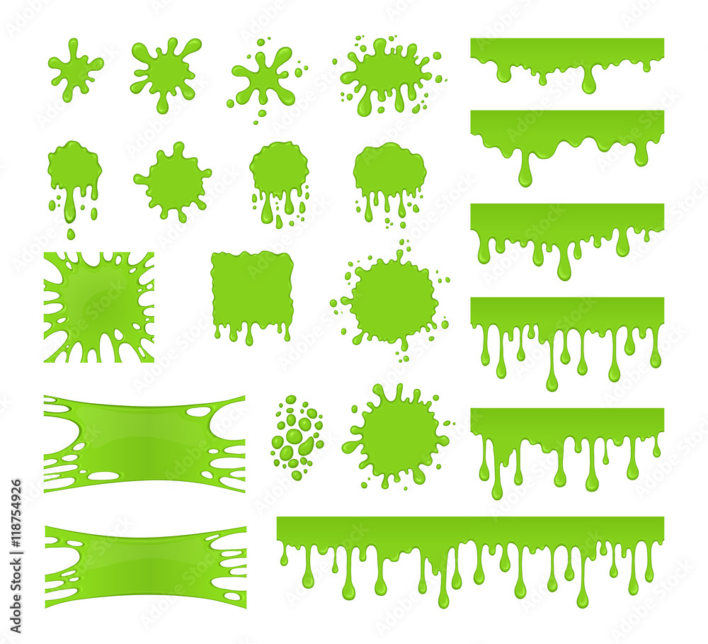 Slime vector set. Collection of blots, splashes and smudges. Green ...