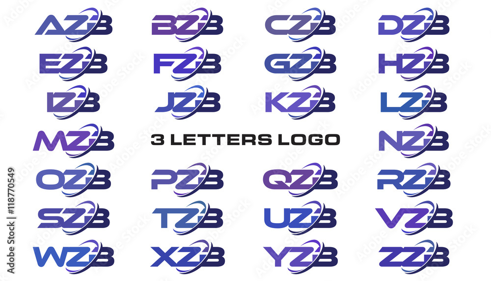 Stock-Vektorgrafik „3 letters modern swoosh logo AZB, BZB, CZB, DZB ...