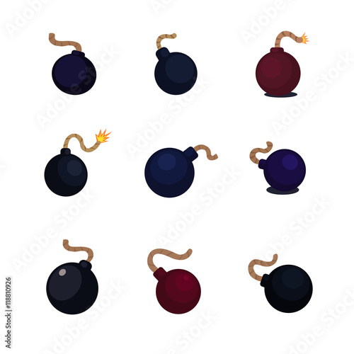 Set of colored bomb symbols. Vector illustration isolated on white ...