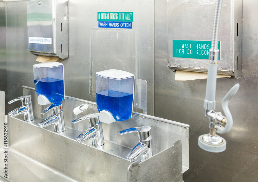 Hand Washing Area of Commercial Kitchen Stock Photo | Adobe Stock
