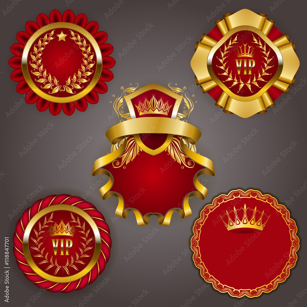 Set of elegant templates for gold vip frames with laurel wreaths on ...