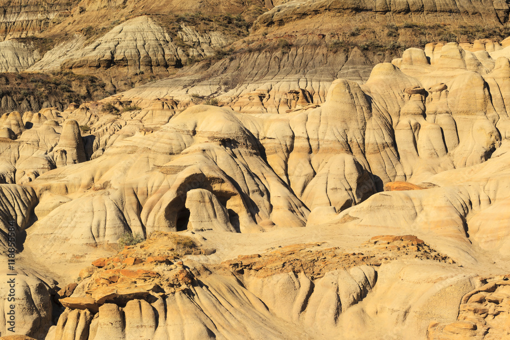 Drumheller badlands at the Dinosaur Provincial Park in Alberta, where ...