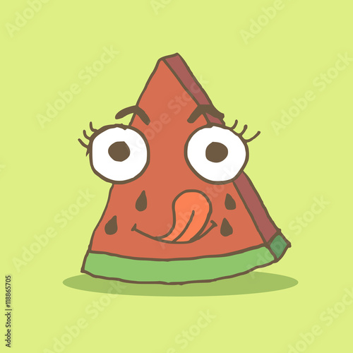 Cute watermelon cartoon with face eyes and mouth. Digital illustration ...