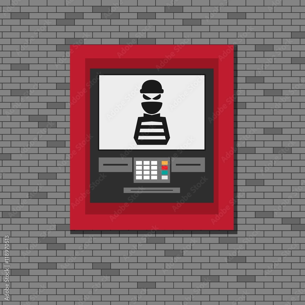 Thief. Hacker stealing sensitive data from ATM machine. Phishing, ATM ...