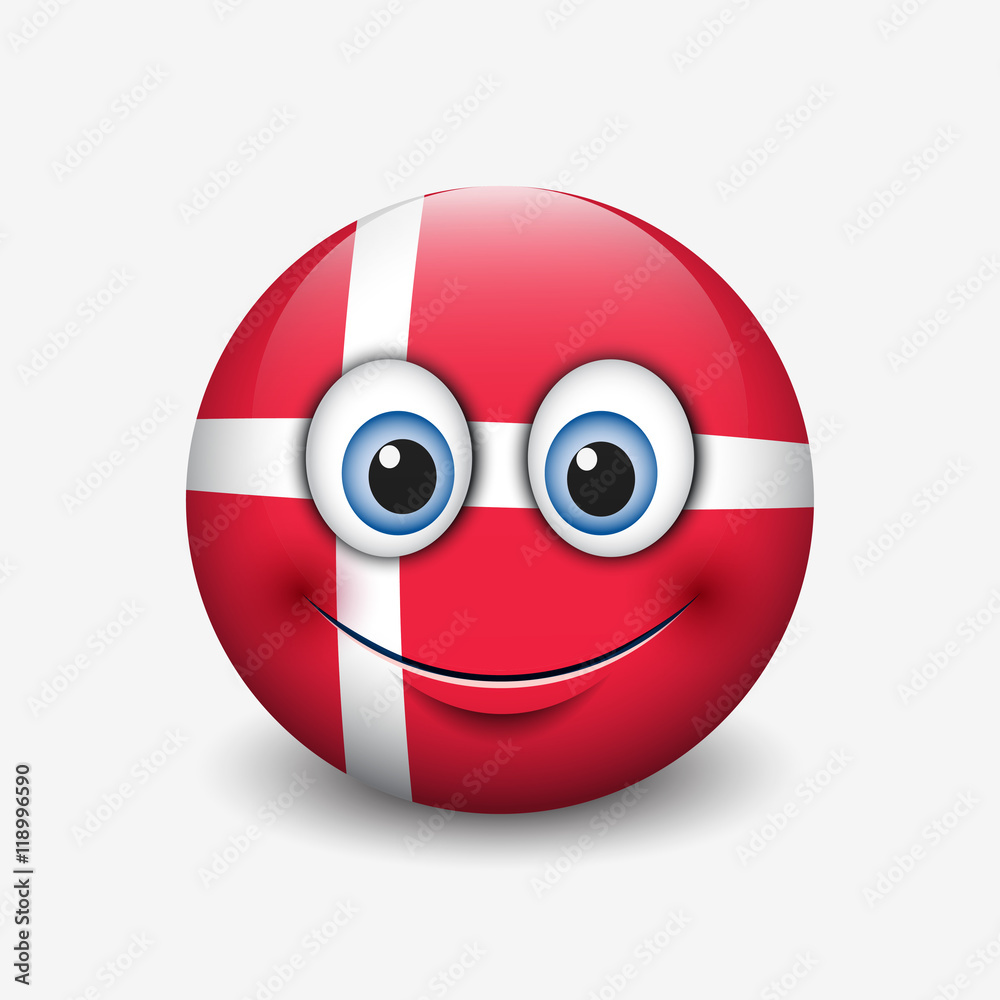 Cute emoticon isolated on white background with Denmark flag motive ...