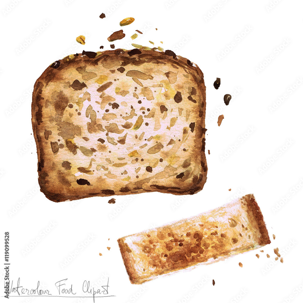 Watercolor Food Clipart - Toast Stock Illustration | Adobe Stock