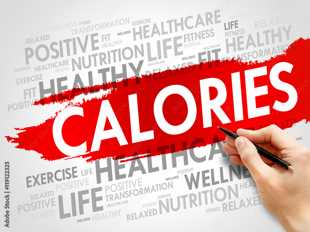 CALORIES word cloud background, health concept background Stock Photo ...