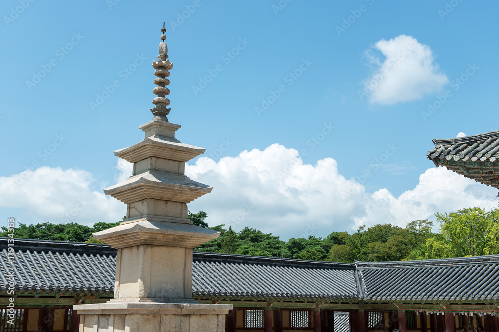 Gyeongju, South Korea - August 18, 2016: The stone pagoda Seokgatap in ...