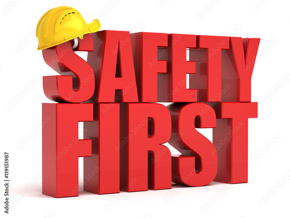 Safety first 3d text with construction helmet Stock Illustration ...
