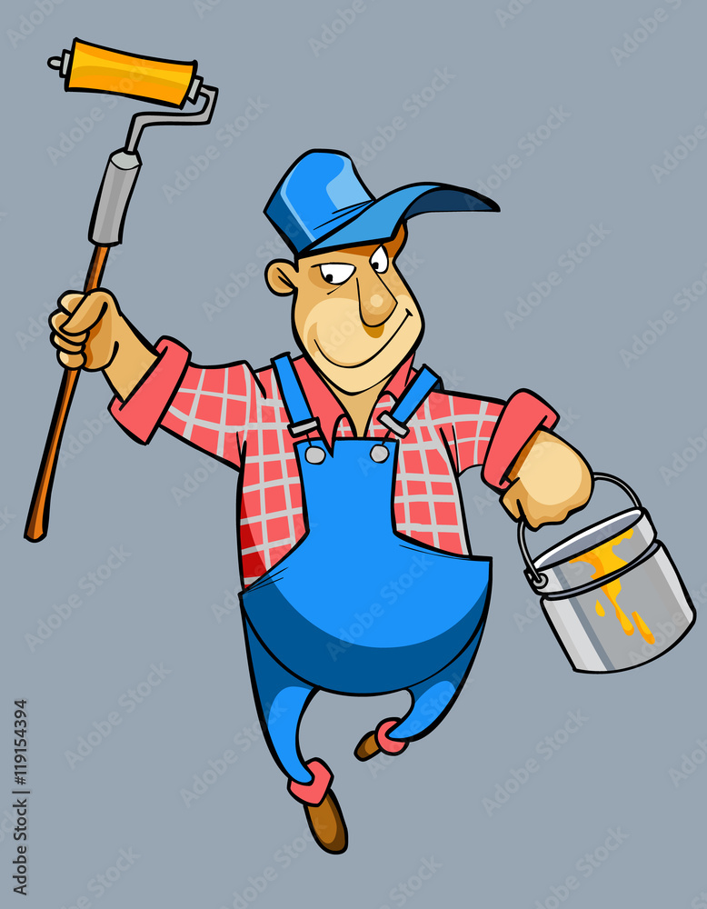 cartoon male house painter worker in uniform Stock Vector | Adobe Stock