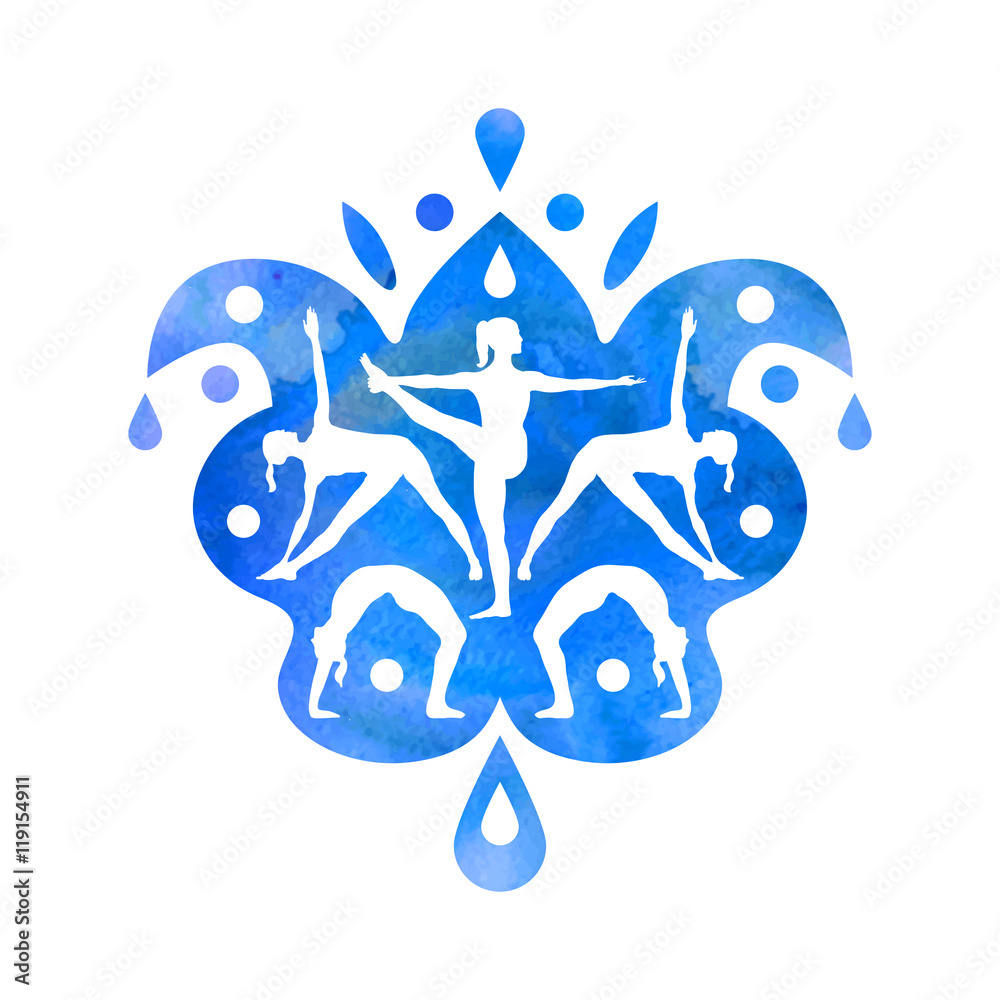 Vector yoga illustration with people silhouettes. Yoga design element ...