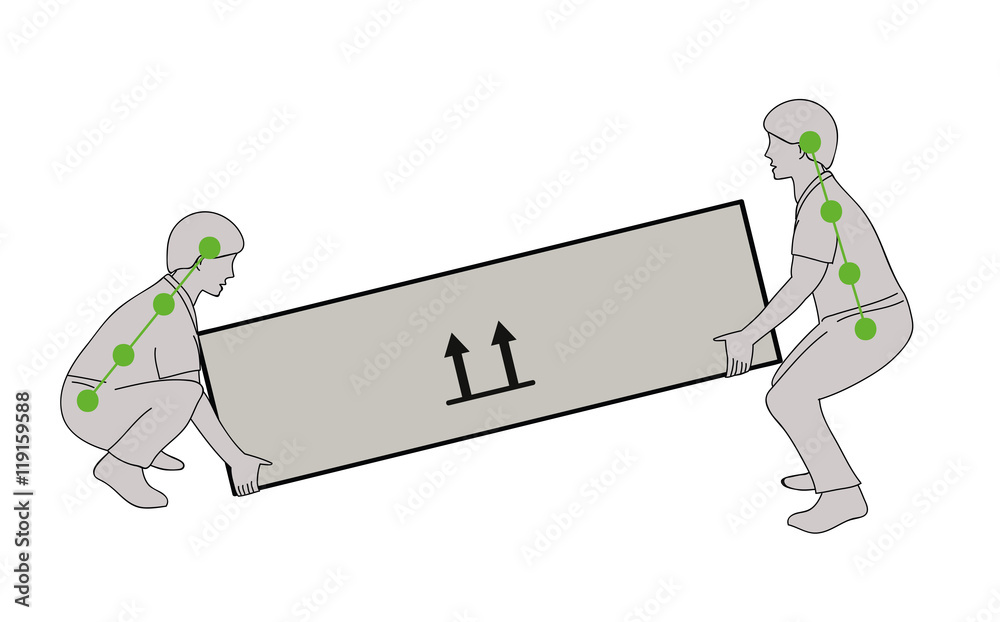 Correct posture to lift a heavy object safely. Health care vector ...