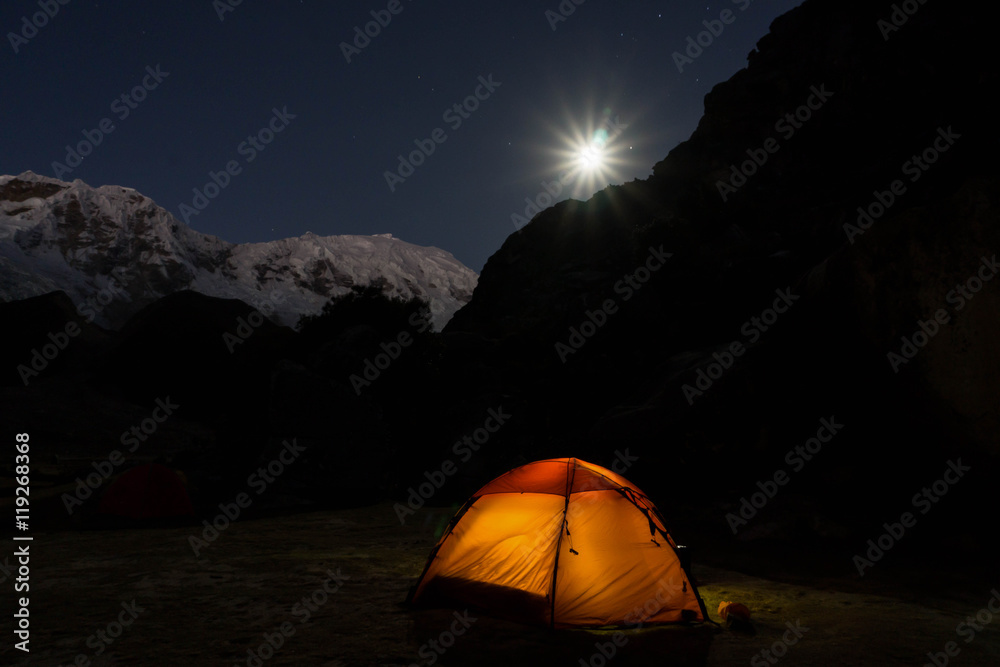 camping under a full moon in the Cordillera Blanca Stock Photo | Adobe ...