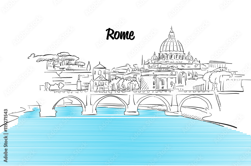 Rome Skyline Vacation Outline Sketch Stock Vector | Adobe Stock