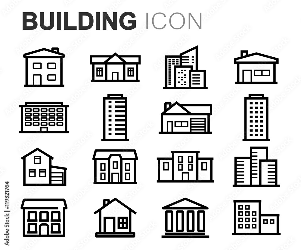 Vector black line building icons set Stock Vector | Adobe Stock