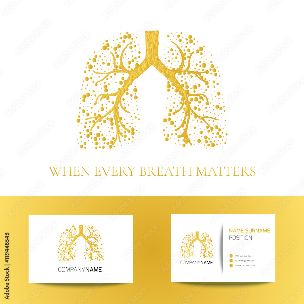 Medical business card template with lungs filled with air bubbles on ...