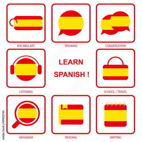 learn spanish icon set - Buy this stock vector and explore similar ...