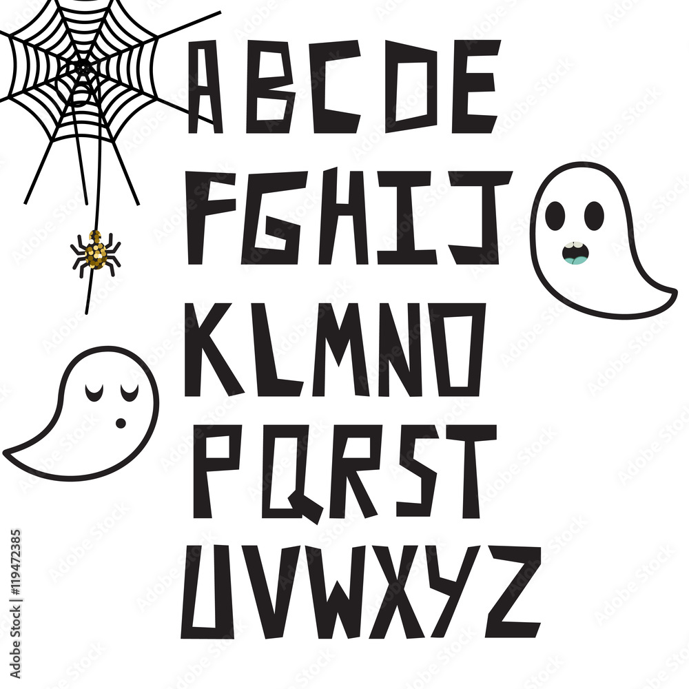Hand drawn alphabet rough bluff letters with spooky clip art for ...