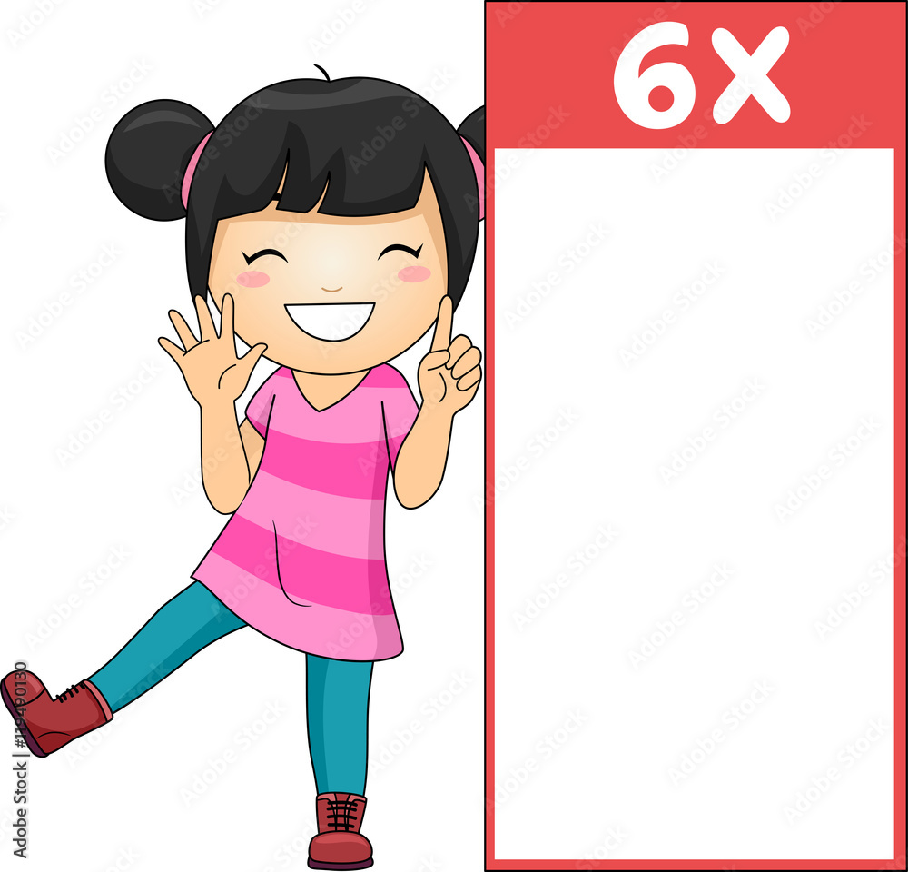 Kid Girl Multiplication Table Flash Card Six Stock Vector | Adobe Stock