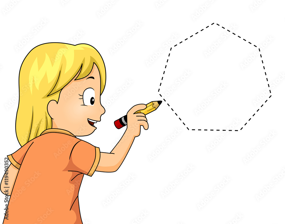 Kid Girl Trace Heptagon Stock Vector | Adobe Stock