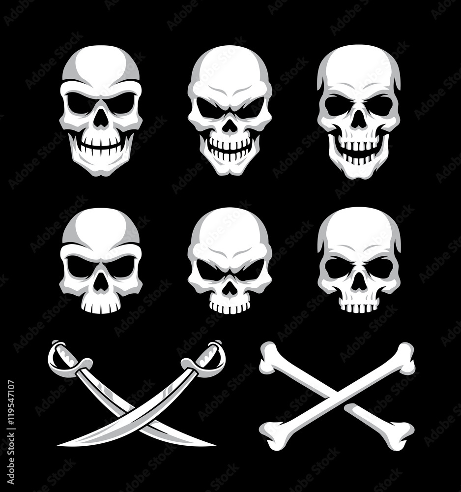 Skull icons with crossbones and sword symbols Stock Vector | Adobe Stock