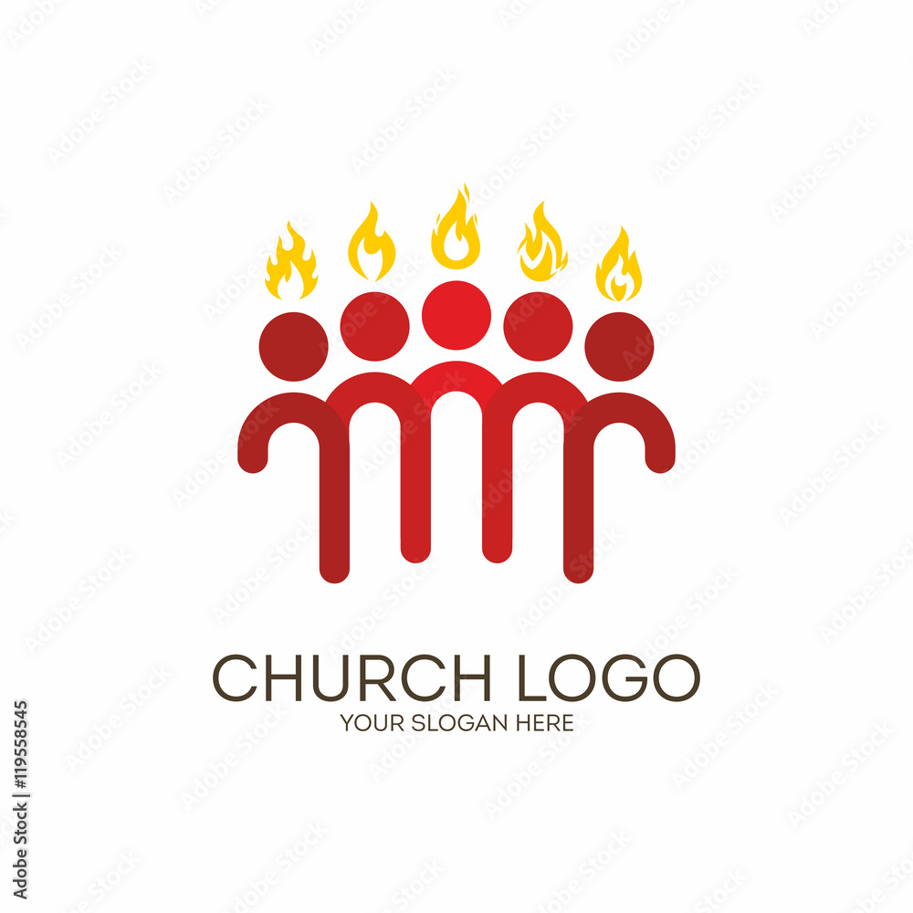 Church logo. Christian symbols. Pentecost, the apostles, flames. Stock ...