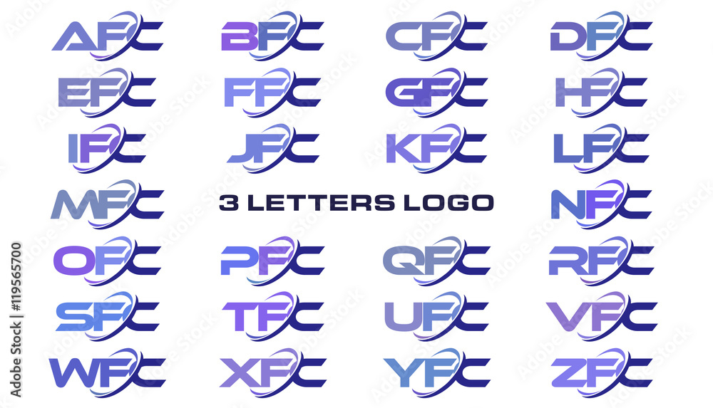 3 letters modern generic swoosh logo AFC, BFC, CFC, DFC, EFC, FFC, GFC ...