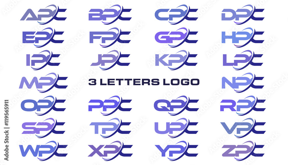 3 letters modern generic swoosh logo APC, BPC, CPC, DPC, EPC, FPC, GPC ...