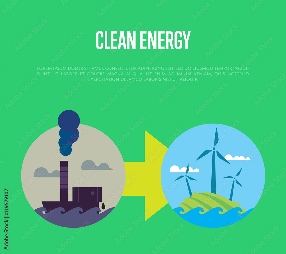Vector illustration of evolution from industrial pollution to clean ...